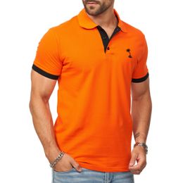 Poloshirt DAILY COTTON "Daily Cotton Poloshirt in Kurzarm als Freizeit Polo T-Shirt - Polo-Hemd f&uuml;r Herren", Jungen, Gr. M, orange, schwarz, Obermaterial: 100% Baumwolle CO., B&uuml;ndchen kontrastfarben, Shirts, M&auml;nner Polohemd im Regular-Fit in Piqu&eacute;-Qualit&auml;t mit Palmen-Logo