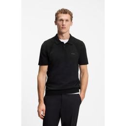 Kurzarmpullover BOSS Green "Momentum Lite PS", Herren, Gr. L, schwarz (schwarz001), Strick, Obermaterial: 60% Baumwolle, 40% Polyester, unifarben, regular fit normal, Rundhals, B&uuml;ndchen, Pullover, Polokragen, Baumwoll-Mix, Regular Fit