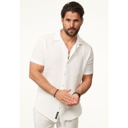 Kurzarmhemd Carisma "im Vintage Summer-Look in Crinkle Optik", Herren, Gr. L, US, wei&szlig;, Obermaterial: 100% Baumwolle CO., Hemden, Herren luftig leichtes Kurzarm Feinstrick Polo-Hemd T-Shirt
