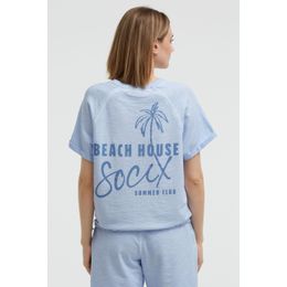 Sweater SOCCX, Damen, Gr. L, soft ocean, Sweatware, Material: 100% Baumwolle, bedruckt, regular fit normal, Rundhals, Raglan&auml;rmel, Sweatshirts Sweater, mit fixierten Turn-Up-&Auml;rmeln