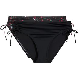 Bikini-Hose bonprix, Damen, Gr. 48, N-Gr, schwarz, schwarz floral, Obermaterial: 80% Polyamid, 20% Elasthan. Futter: 100% Polyester, Badehosen Bikini-Hose, verschiedene Gr&ouml;&szlig;en, sportlicher Stil, 2er-Pack