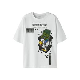 T-Shirt name it "NKMJUN MINECRAFT SS NREG TOPBOX NOOS BIO", Jungen, Gr. 116, wei&szlig; (hellwei&szlig;), Jersey, Obermaterial: 100% Baumwolle, bedruckt, regular fit normal, Rundhals, Shirts T-Shirt, Baumwolle, regular fit