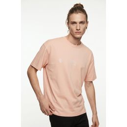 Jack & Jones Rundhalsshirt JACK & JONES "JORSANREMO TYPO TEE SS CREW NECK LN", Jungen, Gr. L, peach melba, Jersey, Obermaterial: 60% Baumwolle, 40% Polyester, bedruckt, relaxed fit normal, Rundhals, Shirts Rundhalsshirt, Baumwollmischung, locker geschnitten