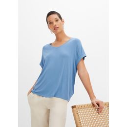 bonprix Damen T-Shirtmatt blau, Gr. 52, unifarben, Jersey, Obermaterial: 95% Viskose, 5% Elasthan, Shirts, Oversize-Passform, V-Ausschnitt, f&uuml;r