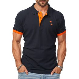 Poloshirt DAILY COTTON "Daily Cotton Poloshirt in Kurzarm als Freizeit Polo T-Shirt - Polo-Hemd f&uuml;r Herren", Jungen, Gr. M, navy, orange, Obermaterial: 100% Baumwolle CO., B&uuml;ndchen kontrastfarben, Shirts, M&auml;nner Polohemd im Regular-Fit in Piqu&eacute;-Qualit&auml;t mit Palmen-Logo