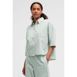 Kurzarmbluse SENSES.THE LABEL, Damen, Gr. M/L, pastel lime, Web, Material: 100% Baumwolle, unifarben, gerade kurz, hoch geschlossener Ausschnitt, eingesetzt gerader Abschluss, Blusen, mit Brusttasche