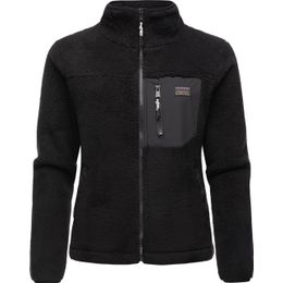 Pl&uuml;schjacke Ragwear "Alaris", Damen, Gr. 4XL (48), schwarz, Pl&uuml;sch, Material: 100% Polyester, Basic, oversize h&uuml;ftbedeckend, hoch geschlossener Ausschnitt, &Auml;rmel ohne &Auml;rmelschlitz normaler Saum mit Gummizug, Jacken, Kuschelige Fleecejacke mit Brusttasche