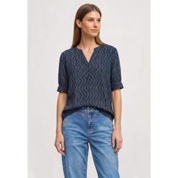 Kurzarmbluse Street One, Damen, Gr. 34, ashen blau, Stoff, 100% Viskose, gemustert, normal normal, Rundhals, B&uuml;ndchen, Blusen, aus softer Viskose