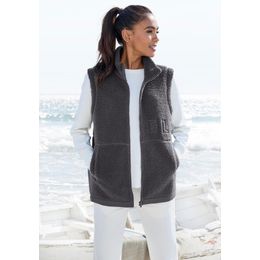 Fleeceweste ELBSAND, Damen, Gr. 36, grau (anthrazit), Obermaterial: 100% Polyester, unifarben, gerade h&uuml;ftlang, Westen Fleeceweste, mit gro&szlig;er Schriftzug-Stickerei