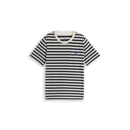 Kurzarmshirt Tom Tailor, Jungen, Gr. 104/110, navy sanftes wei&szlig; stripe, Single Jersey, Obermaterial: 100% Baumwolle, gestreift, regular fit h&uuml;ftbedeckend, Rundhals, abgesteppte Kante, Shirts, Sommershirt - gestreift und mit Dino-Stickerei - f&uuml;r Boys