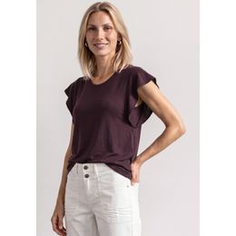 Shirttop Street One, Damen, Gr. 38, rustic rouge, Jersey, Obermaterial: 95% Viskose, 5% Elasthan, unifarben, h&uuml;ftbedeckend, Rundhals, abgesteppte Kante, Tops Shirttop, Sommershirt mit kurzen Volant-&Auml;rmeln