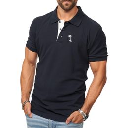 Poloshirt DAILY COTTON "Daily Cotton Poloshirt in Kurzarm als Freizeit Polo T-Shirt - Polo-Hemd f&uuml;r Herren", Jungen, Gr. L, navy, wei&szlig;, Obermaterial: 100% Baumwolle CO., B&uuml;ndchen, Shirts, M&auml;nner Polohemd im Regular-Fit in Piqu&eacute;-Qualit&auml;t mit Palmen-Logo