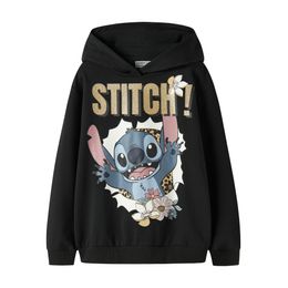 Kapuzensweatshirt name it "NKFJYNDA STITCH NREG SWE WH BRU NOOS WDI", M&auml;dchen, Gr. 116, schwarz, Sweatware, Obermaterial: 60% Baumwolle, 40% Polyester, bedruckt, regular fit normal, Rundhals, Rippb&uuml;ndchen, Sweatshirts, Baumwollmischung, regular fit, Lilo und Stitch Druck