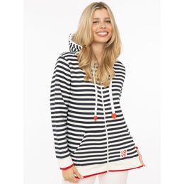 Zwillingsherz Damen Kapuzensweatjacke ""Maritim""marine, Gr. L, Sweatware, Obermaterial: 50% Baumwolle, 50% Polyester, Sweatjacken, gestreift, Kapuze