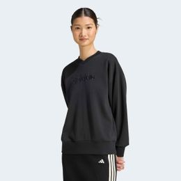 Sweatshirt adidas Sportswear "W SAT CRW", Damen, Gr. L, schwarz, Obermaterial: 55% Baumwolle, 36% Polyester, 9% Viskose, normal, V-Ausschnitt, angesetztes B&uuml;ndchen, Sweatshirts Sweatshirt, mit V-Ausschnitt, ohne Verschluss, in normaler L&auml;nge