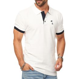 Poloshirt DAILY COTTON "Daily Cotton Poloshirt in Kurzarm als Freizeit Polo T-Shirt - Polo-Hemd f&uuml;r Herren", Jungen, Gr. M, wei&szlig;, Obermaterial: 100% Baumwolle CO., B&uuml;ndchen kontrastfarben, Shirts, M&auml;nner Polohemd im Regular-Fit in Piqu&eacute;-Qualit&auml;t mit Palmen-Logo