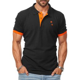 Poloshirt DAILY COTTON "Daily Cotton Poloshirt in Kurzarm als Freizeit Polo T-Shirt - Polo-Hemd f&uuml;r Herren", Jungen, Gr. L, schwarz, orange, Obermaterial: 100% Baumwolle CO., B&uuml;ndchen kontrastfarben, Shirts, M&auml;nner Polohemd im Regular-Fit in Piqu&eacute;-Qualit&auml;t mit Palmen-Logo