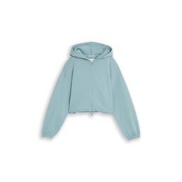Sweatjacke Tom Tailor "Full Zip", M&auml;dchen, Gr. 128, blau (tourmaline), Sweatware, Obermaterial: 100% Baumwolle, kurz, Rundhals, B&uuml;ndchen, Sweatjacken Sweatjacke, mit Kordelzug in kurzer Form