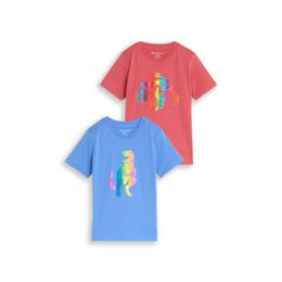 T-Shirt Tom Tailor, Jungen, Gr. 104/110, soft mid blau, Jersey, Obermaterial: 100% Baumwolle, bedruckt, regular fit normal, Rundhals, gerader Abschluss, Shirts T-Shirt, im 2er Pack