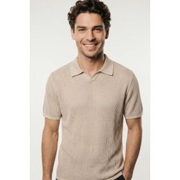 Jack & Jones Polokragenpullover JACK & JONES "JORCASSIS KNIT TWISTED SPLIT NECK POLO", Herren, Gr. L, beige (feather gray detail:cloud dancer), Strick, Obermaterial: 100% Baumwolle, gestreift, regular fit normal, ohne Ausschnitt, B&uuml;ndchen, Pullover, mit Streifen Muster