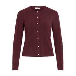 Strickjacke Vila "VIKERRY CABLE L/S KNIT CARDIGAN-NOOS", Damen, Gr. L, port royale, Strick, Obermaterial: 53% Polyester, 30% Viskose, 17% Polyamid, unifarben, normal normal, Rundhals, gerader Abschluss, Strickjacken Strickjacke, Materialmix, normal geschnitten