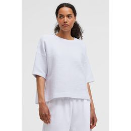 Sweater SENSES.THE LABEL, Damen, Gr. M/L, wei&szlig;, Sweatware, Material: 88% Baumwolle, 10% Polyester, 2% Elasthan, unifarben, oversize normal, Rundhals, eingesetzt gerader Abschluss, Sweatshirts Sweater, mit Strukturmuster