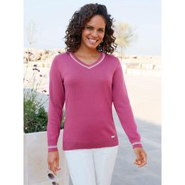 V-Ausschnitt-Pullover Casual Looks "V-Pullover", Damen, Gr. 40, pink (erika), 100% Baumwolle, Pullover
