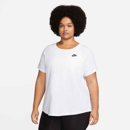 T-Shirt Nike Sportswear "CLUB ESSENTIALS WOMEN'S T-SHIRT (PLUS SIZE)", Damen, Gr. 3X (56/58), wei&szlig;, Obermaterial: 100% Baumwolle, Shirts T-Shirt, etwas weiterer Schnitt, k&uuml;rzere L&auml;nge am Body, sportlicher Stil