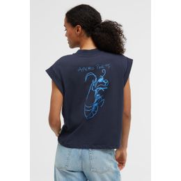 Rundhalsshirt SENSES.THE LABEL, Damen, Gr. M/L, night navy, Single Jersey, Material: 100% Baumwolle, unifarben, regular fit normal, Rundhals, Shirts Rundhalsshirt, mit Turn-Up-&Auml;rmel