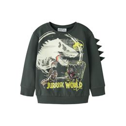 Sweatshirt name it "NMMJAL JURASSIC NREG SWEAT BRU NOOS SKY", Jungen, Gr. 104, urban chic, Sweatware, Obermaterial: 95% Baumwolle, 5% Elasthan, bedruckt, regular fit normal, Rundhals, Sweatshirts Sweatshirt, Baumwollmischung, regular fit, mit Jurassic World Print