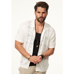 Poloshirt Soulstar "Kurzarm Strickhemd im Cardigan Stil mit Knopfleiste f&uuml;r Herren", Herren, Gr. L, wei&szlig; (ecru), Obermaterial: 100% Baumwolle CO., Shirts, Herren Kurzarm Strick Polo-Hemd Cardigan T-Shirt