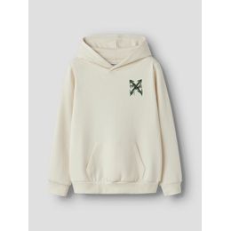 Kapuzensweatshirt name it "NKMKEMUEL LS SWE WH BRU BOX PS NOOS", Jungen, Gr. 116, beige (antique wei&szlig;), Sweatware, Obermaterial: 60% Baumwolle, 40% Polyester, bedruckt, regular fit normal, Rundhals, Rippb&uuml;ndchen, Sweatshirts, Baumwollmischung, regular fit