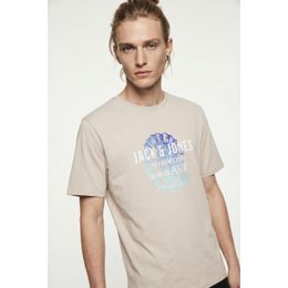 Jack & Jones Rundhalsshirt JACK & JONES "JJGRADIENT PRINT TEE SS CREW NECK", Jungen, Gr. L, moonbeam, Jersey, Obermaterial: 100% Baumwolle, bedruckt, regular fit normal, Rundhals, Shirts Rundhalsshirt