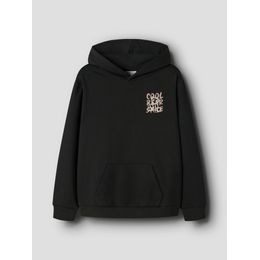 Kapuzensweatshirt name it "NKMKEMUEL LS SWE WH BRU BOX PS NOOS", Jungen, Gr. 116, schwarz, Sweatware, Obermaterial: 60% Baumwolle, 40% Polyester, bedruckt, regular fit normal, Rundhals, Rippb&uuml;ndchen, Sweatshirts, Baumwollmischung, regular fit