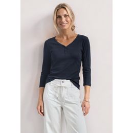 3/4-Arm-Shirt Street One, Damen, Gr. 34, blau (schwarzest blau), Web, 96% Baumwolle, 4% Elasthan, unifarben, normal normal, Rundhals, abgesteppt, Shirts 3/4-Arm-Shirt, Jersey