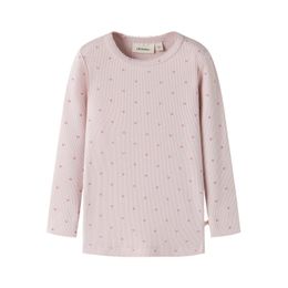 Langarmshirt LIL' ATELIER "NMFGAGO LS SLIM TOP LIL NOOS", M&auml;dchen, Gr. 104, hushed violet aop:heart, Jersey, Obermaterial: 57% Baumwolle, 38% Lyocell, 5% Elasthan, bedruckt, slim fit normal, Rundhals, Shirts Langarmshirt, weiche Jersey Rippqualit&auml;t