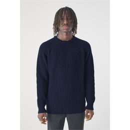 Strickpullover Cleptomanicx "Big Ben", Herren, Gr. L, blau (dunkelblau), 80% Wolle, 20% Polyamid, unifarben, normal, Rundhals, Pullover Strickpullover, im trendigen Ripp-Strick-Design