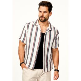 Kurzarmhemd Soulstar "Freizeithemd als Kurzam Strick Hemd im Retro-Look - Strick Polo-Hemd Overshirt im Regular-Fit f&uuml;r Herren", Herren, Gr. L, US, blau (blau, russet), Obermaterial: 80% Baumwolle CO. 20% Polyester PES., gerader Abschluss, Hemden, Herren Strick Polo-Hemd Overshirt im Regular-Fit T-Shirt