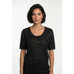 V&eacute;ro Moda Strickpullover VERO MODA "VMLEILANI STITCH 2/4 U-NECK PULLOVER", Damen, Gr. L, schwarz detail:with silber seq, Strick, Obermaterial: 68% Polyester, 32% Polyacryl, Glitzermuster, regular fit normal, Rundhals, Pullover Strickpullover