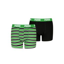 Boxershorts Puma "Puma BOYS EVERYDAY STRIPED BOXERS", Jungen, Gr. 146/152, gr&uuml;n, schwarz, Single Jersey, Obermaterial: 95% Baumwolle, 5% Elasthan, k&ouml;rpernah, Unterhosen, ohne Eingriff, mit elastischem Logobund