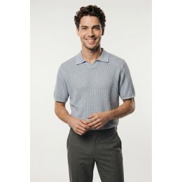 Jack & Jones Polokragenpullover JACK & JONES "JORCASSIS KNIT TWISTED SPLIT NECK POLO", Herren, Gr. L, blau (tradewinds detail:cashmere blau), Strick, Obermaterial: 100% Baumwolle, gestreift, regular fit normal, ohne Ausschnitt, B&uuml;ndchen, Pullover, mit Streifen Muster