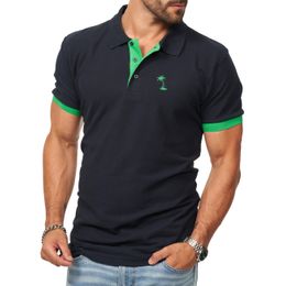 Poloshirt DAILY COTTON "Daily Cotton Poloshirt in Kurzarm als Freizeit Polo T-Shirt - Polo-Hemd f&uuml;r Herren", Jungen, Gr. L, navy, gr&uuml;n, Obermaterial: 100% Baumwolle CO., B&uuml;ndchen kontrastfarben, Shirts, M&auml;nner Polohemd im Regular-Fit in Piqu&eacute;-Qualit&auml;t mit Palmen-Logo