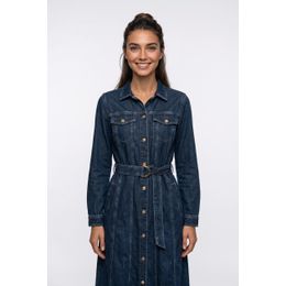 Jeanskleid Gant "BELTED DENIM MIDI", Damen, Gr. 36, N-Gr, dunkelblau worn in, Denim/Jeans, Obermaterial: 100% Baumwolle, regular fit kniefrei, Manschette, Kleider, mit verstellbaren G&uuml;rtel