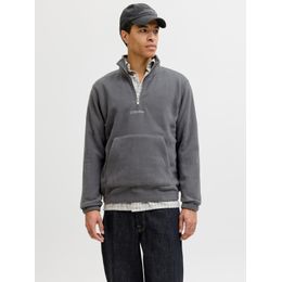 Jack & Jones Fleecepullover JACK & JONES "JJSOHO HALFZIP FLEECE", Herren, Gr. M, castlerock, angeraute Sweatware, Obermaterial: 100% Polyester, bedruckt, regular fit normal, hoch geschlossener Ausschnitt, elastischer Bund, Sweatshirts Fleecepullover, Kunstfaser, relaxed fit