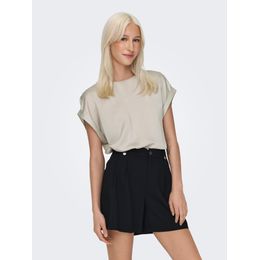 Kurzarmshirt Only "ONLLIEKE S/S SATIN MIX TOP WVN NOOS", Damen, Gr. M, grau (dove), Jersey, Obermaterial: 100% Polyester, unifarben, regular fit normal, Rundhals, mit Umschlag, Shirts, regular fit, Web, Polyester, Rundhals, unifarben