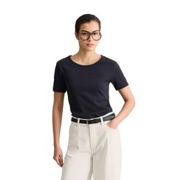Marc O'Polo T-Shirt MARC O'POLO DENIM "aus reiner Bio-Baumwolle", Damen, Gr. L, schwarz (blau depths), Obermaterial: 100% Baumwolle, unifarben, Basic, slim fit, Rundhals, normaler Saum, Shirts T-Shirt