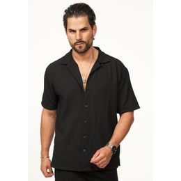 Kurzarmhemd Carisma "mit Rippstruktur im Summer-Look f&uuml;r Herren", Herren, Gr. L, US, schwarz, Obermaterial: 95% Polyester PES. 5% Elasthan EL., Hemden, Kurzarm Strick Polo-Hemd T-Shirt mit Streifenmuster