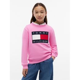 Sweatshirt Tommy Hilfiger, M&auml;dchen, Gr. 10 (140), pink (pink daisy), Sweatware, Obermaterial: 100% Baumwolle, unifarben, regular fit normal, Rundhals, B&uuml;ndchen, Sweatshirts Sweatshirt, Regular Fit, Kinder bis 16 Jahre, Logo-Applikation