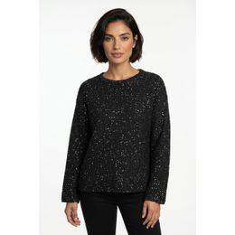V&eacute;ro Moda Strickpullover VERO MODA "VMLEILANI STITCH LS BOATNECK PULLOVER", Damen, Gr. L, schwarz-wei&szlig; (schwarz detail:with silber seq), Strick, Obermaterial: 68% Polyester, 32% Polyacryl, Glitzermuster, regular fit normal, U-Boot-Ausschnitt, Pullover Strickpullover