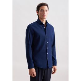 Businesshemd Seidensticker, Herren, Gr. M (39), normale &Auml;rmell&auml;ngen, blau (dunkelblau), 100% Baumwolle, Strukturmuster, slim fit, 2-Knopf-Manschette, Hemden, Slim 1/1 Kentkragen Struktur